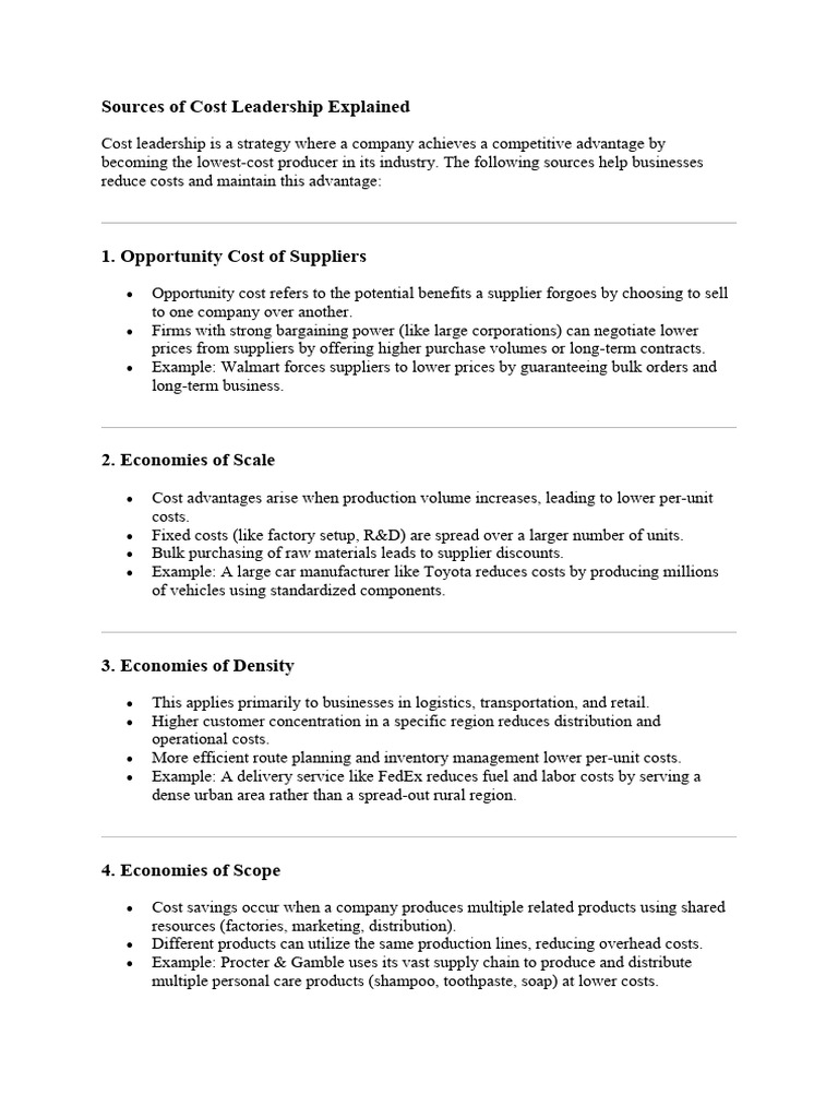 Understanding Cost Leadership Strategies | PDF