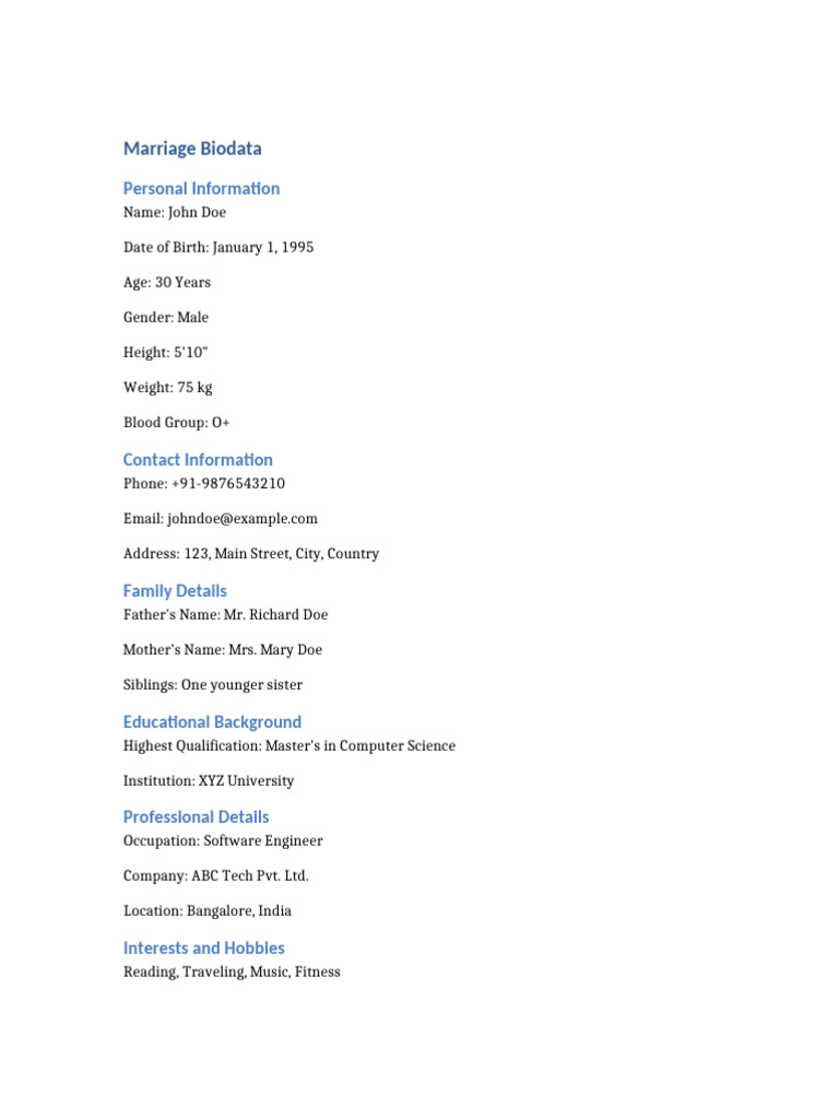 Marriage Biodata | PDF