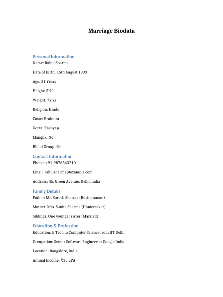 Indian Marriage Biodata | PDF