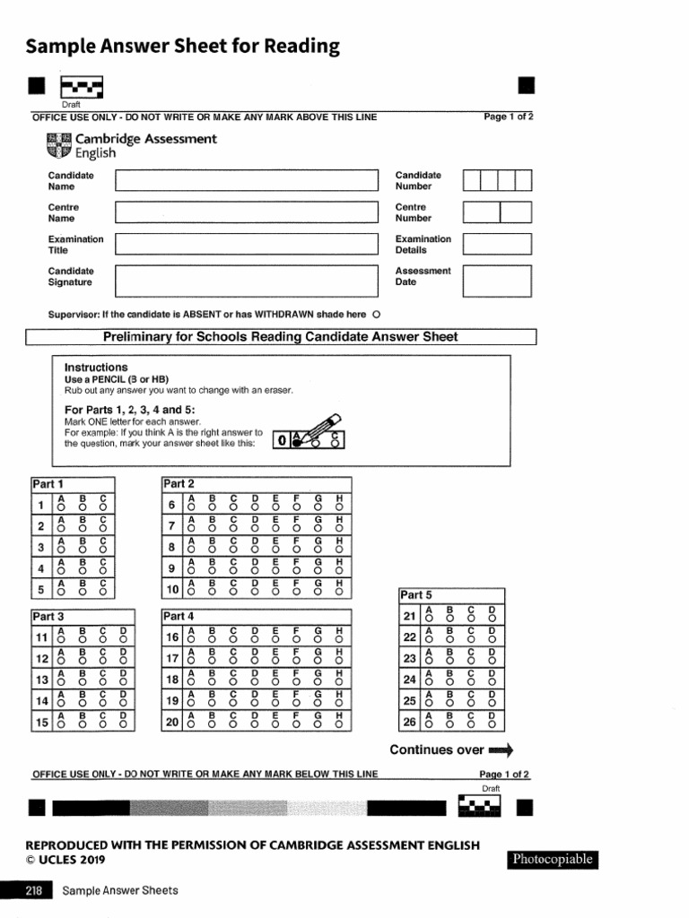 B1 - PET Trainer - 2020 - Ans Sheet | PDF