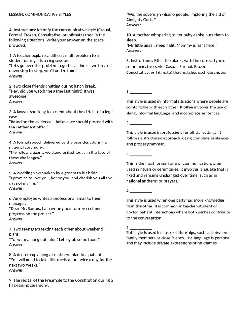 COMMUNICATIVE STYLES | PDF | Human Communication