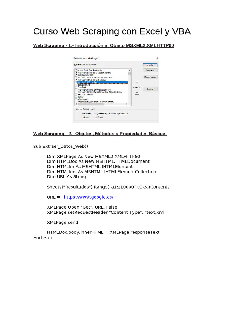 Curso Web Scraping Con Excel y VBA | PDF | Desarrollo web | Software