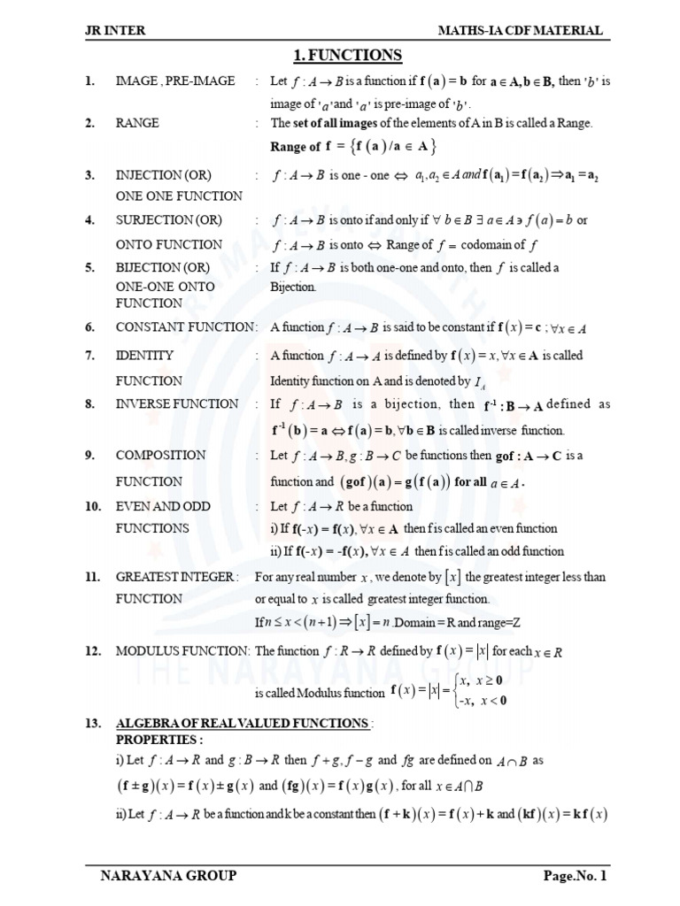01.jr-Maths-Ia CDF Material CDP | PDF | Function (Mathematics) | Mathematical Concepts