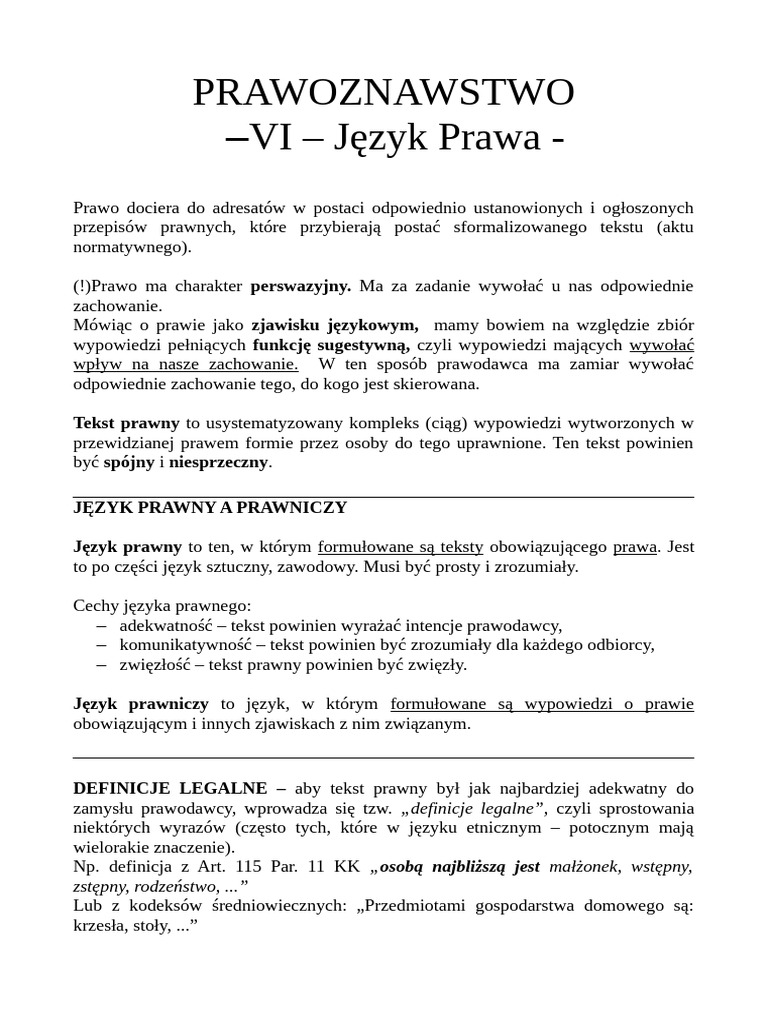 Prawoznawstwo - I - Jezyk Prawa - Norma Prawna - Przepisy - Normatywność | PDF