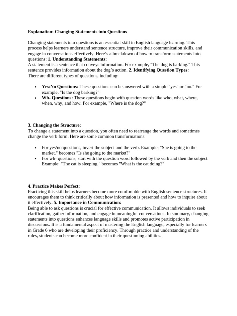 Transforming Statements to Questions in English | PDF