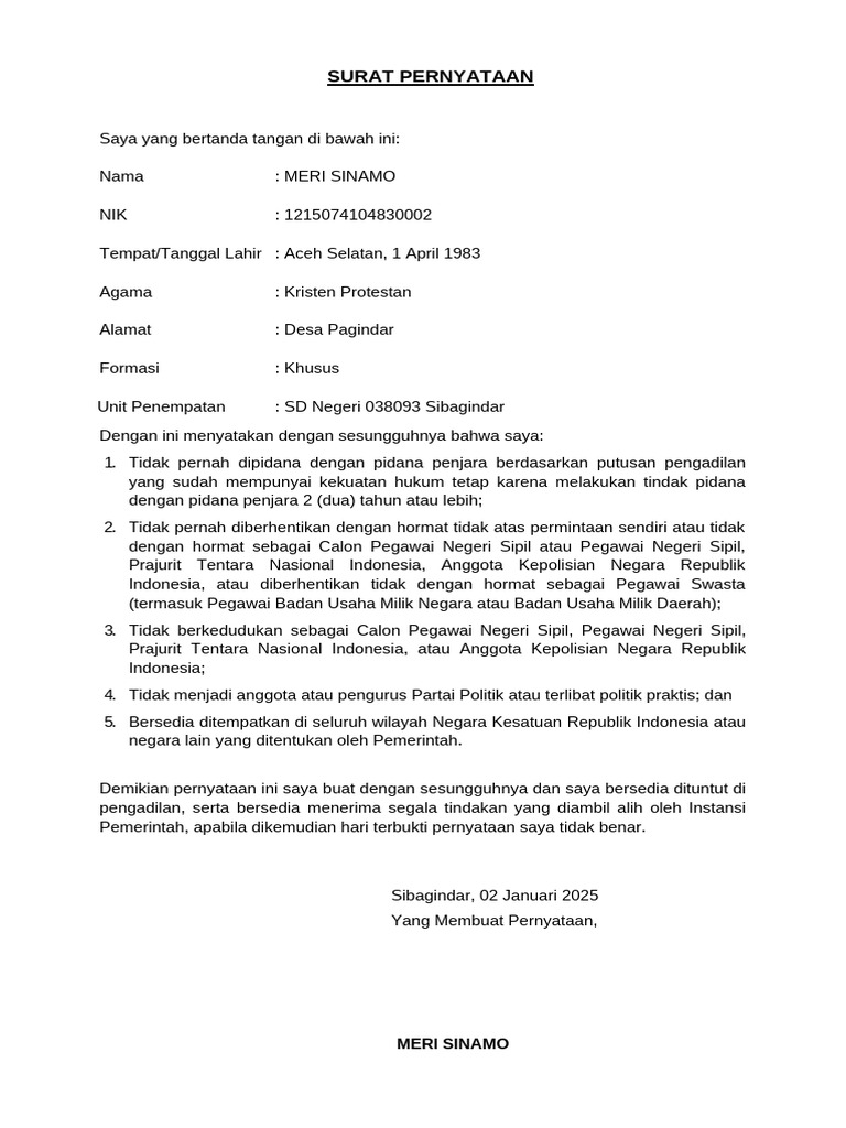 Format Surat Pernyataan Armanda | PDF