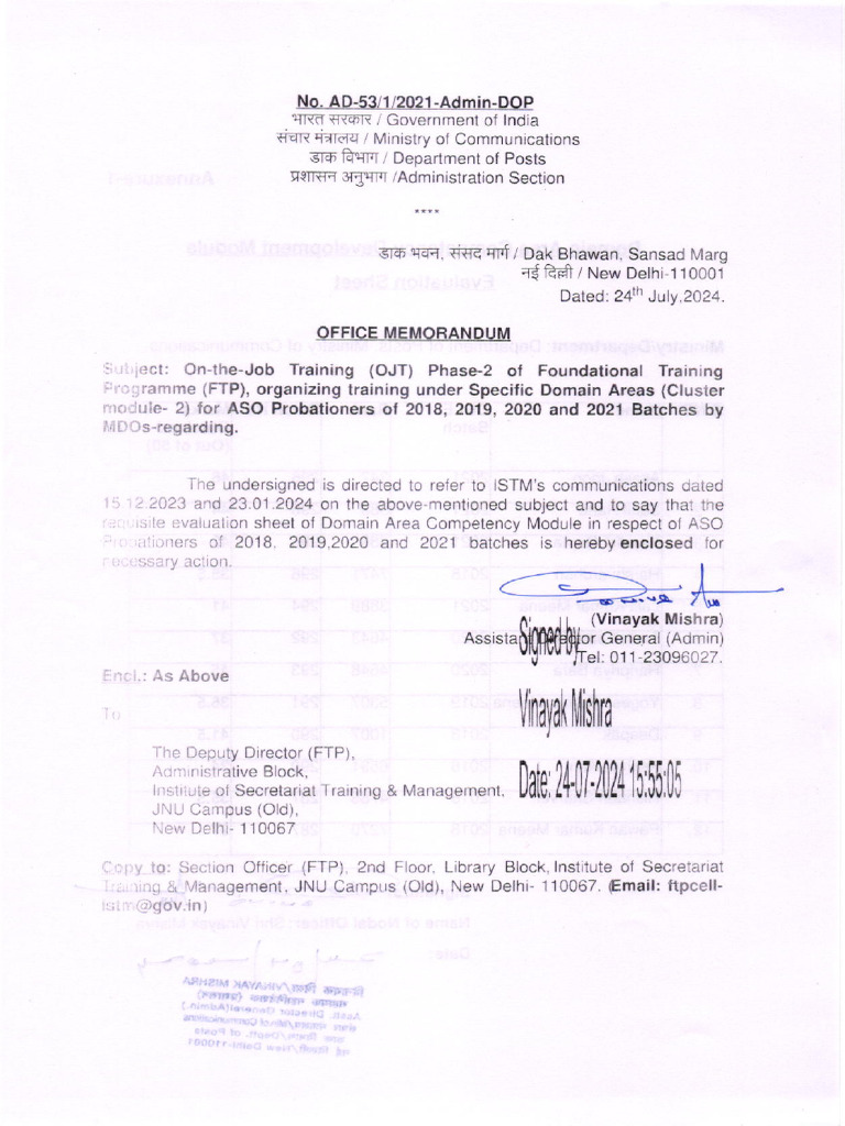 OJT Phase-2 of FTP for ASOs Probationers of 2018 20192020 and 2021 Batches by MDOs- Reg. | PDF