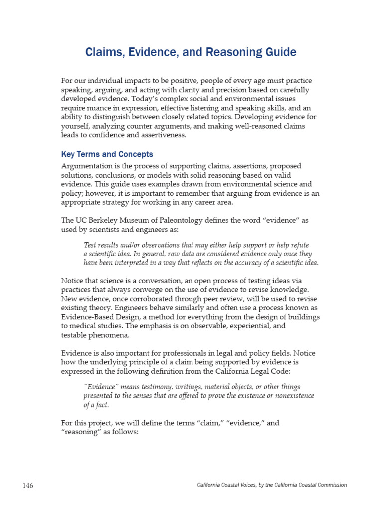 Claims, Evidence, and Reasoning Guide | PDF | Evidence | Reason