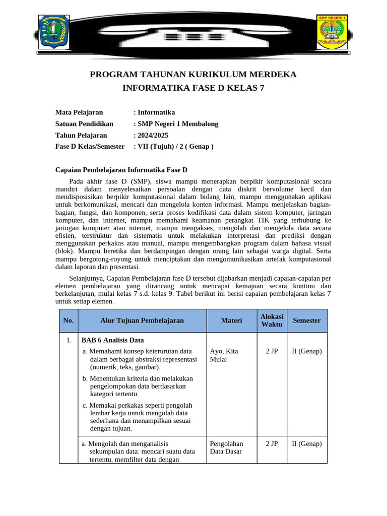 PROTA INFORMATIKA 7 GENAP | PDF