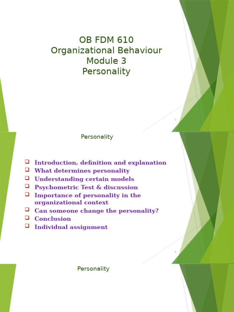 OB FDM610 Module 3 Personality | PDF | Extraversion And Introversion | Personality Psychology