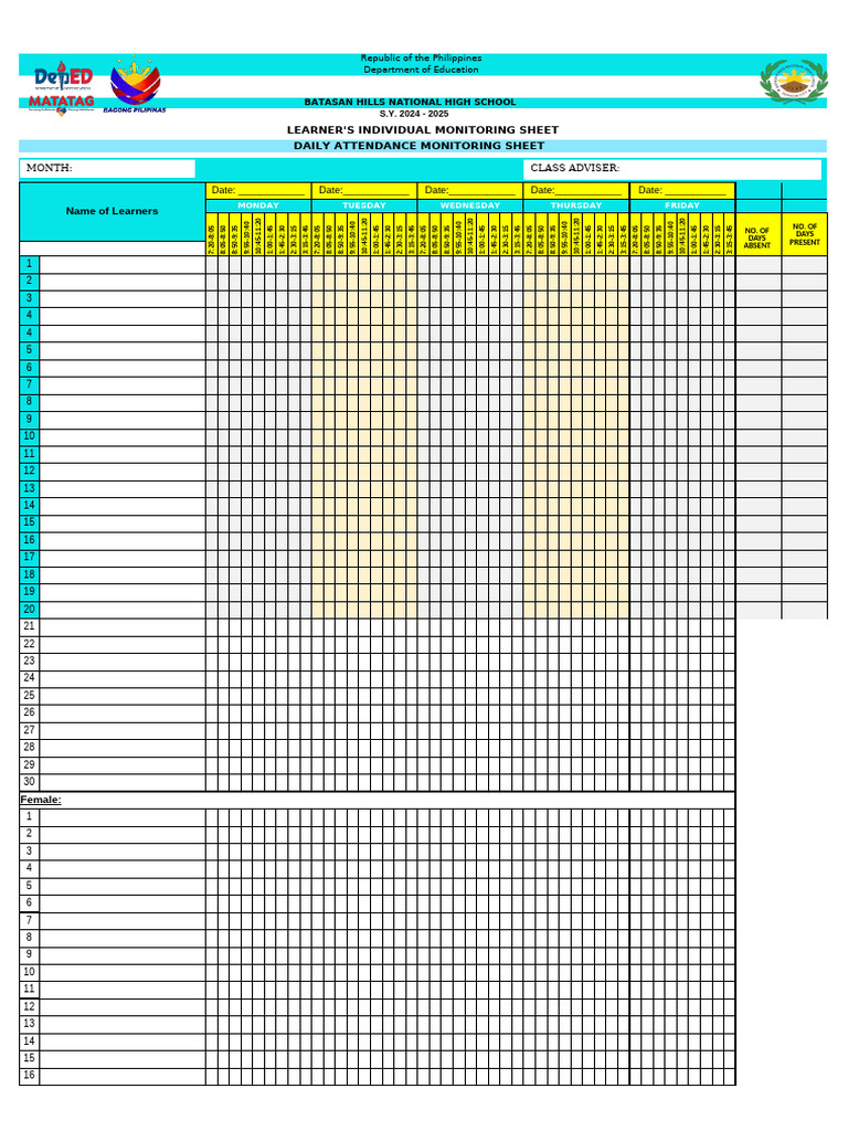 Attendance-Monitoring Sheet Per Subject Period - Inkspire | PDF