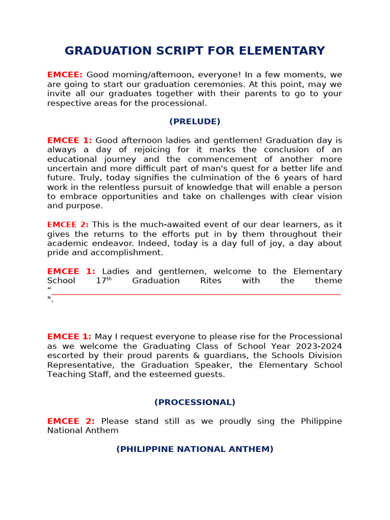 Elementary School Graduation Script | PDF
