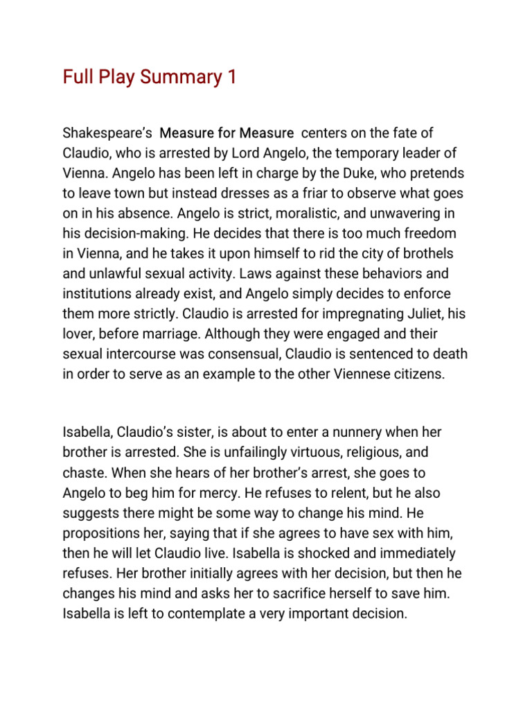 Measure for Measure: Full Summary | PDF