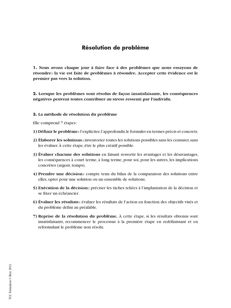 Méthode en 7 étapes de résolution de problème | PDF