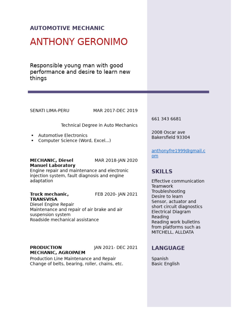 CV ANTHONY | PDF | Auto Mechanic | Vehicle Technology