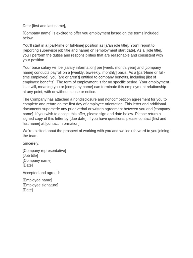 Job Offer Contract Letter Sample | PDF