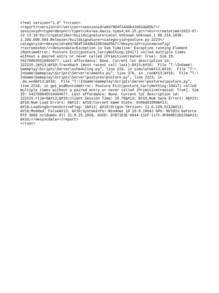 Sims 4 Posture Desync Error Report | PDF