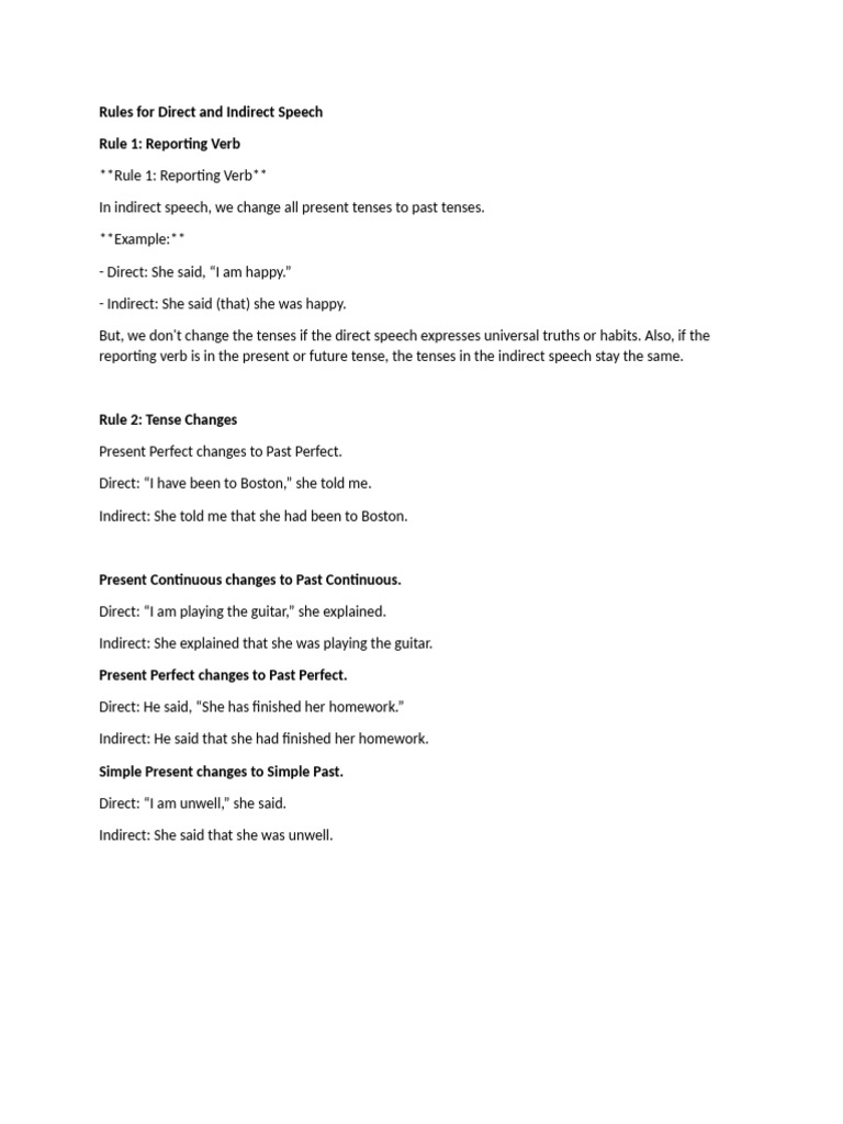 Direct and Indirect Speech Rules | PDF