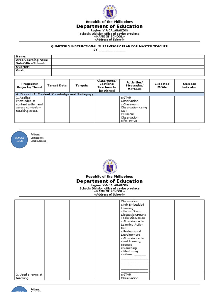 Instructional Supervisory Plan | PDF | Mentorship | Learning