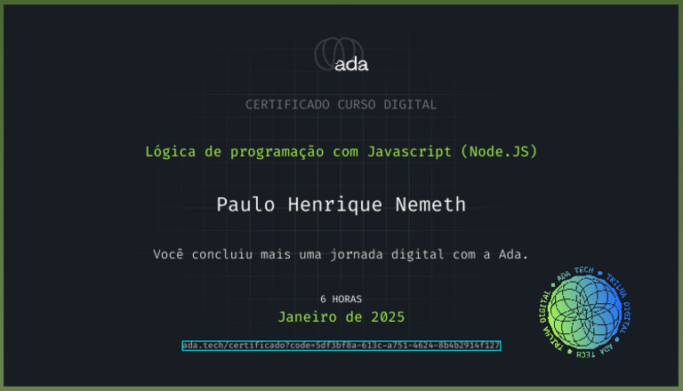Certificado - Lógica de Programação Com Javascript (Node - JS) | PDF