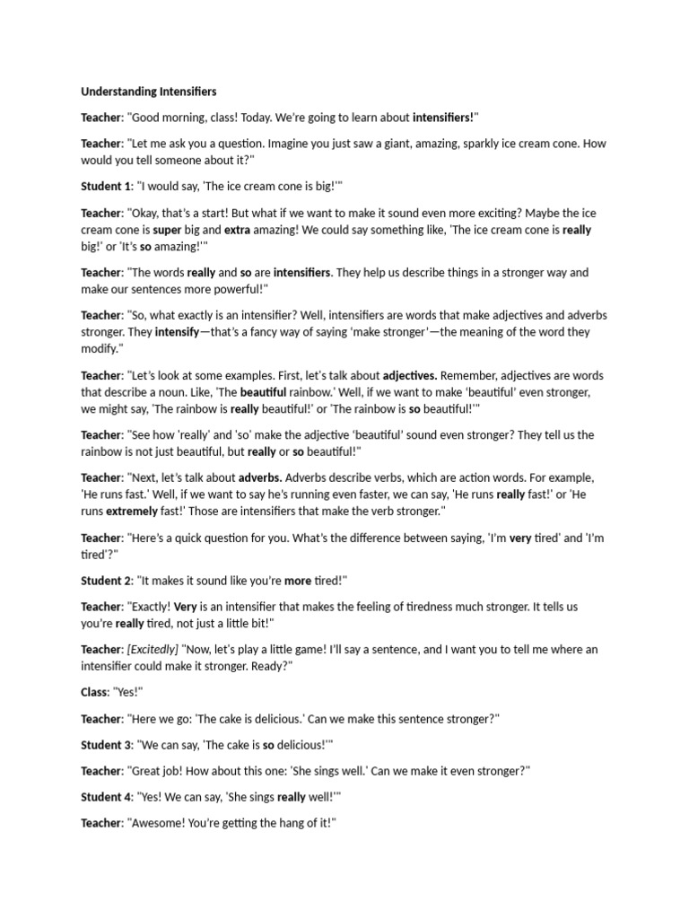 Understanding and Using Intensifiers | PDF | Adjective | Adverb