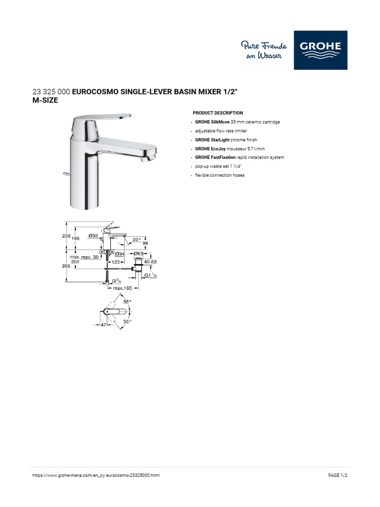 GROHE Specification Sheet 23325000 | PDF | Equipment