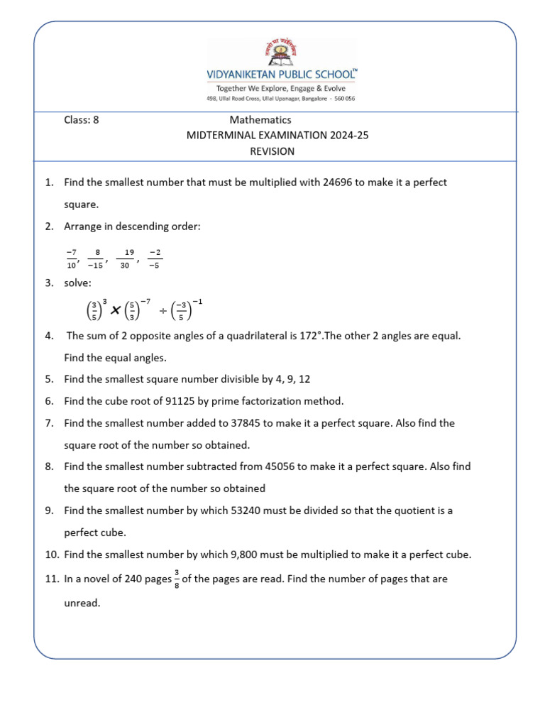 Class8-Math-Midtermrevision 77594 | PDF