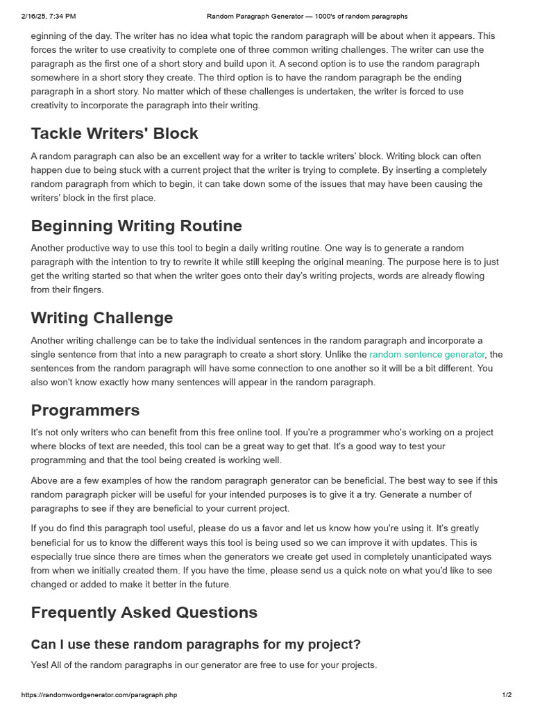 Random Paragraph Generator - 1000's of Random Paragraphs CGNCG | PDF ...