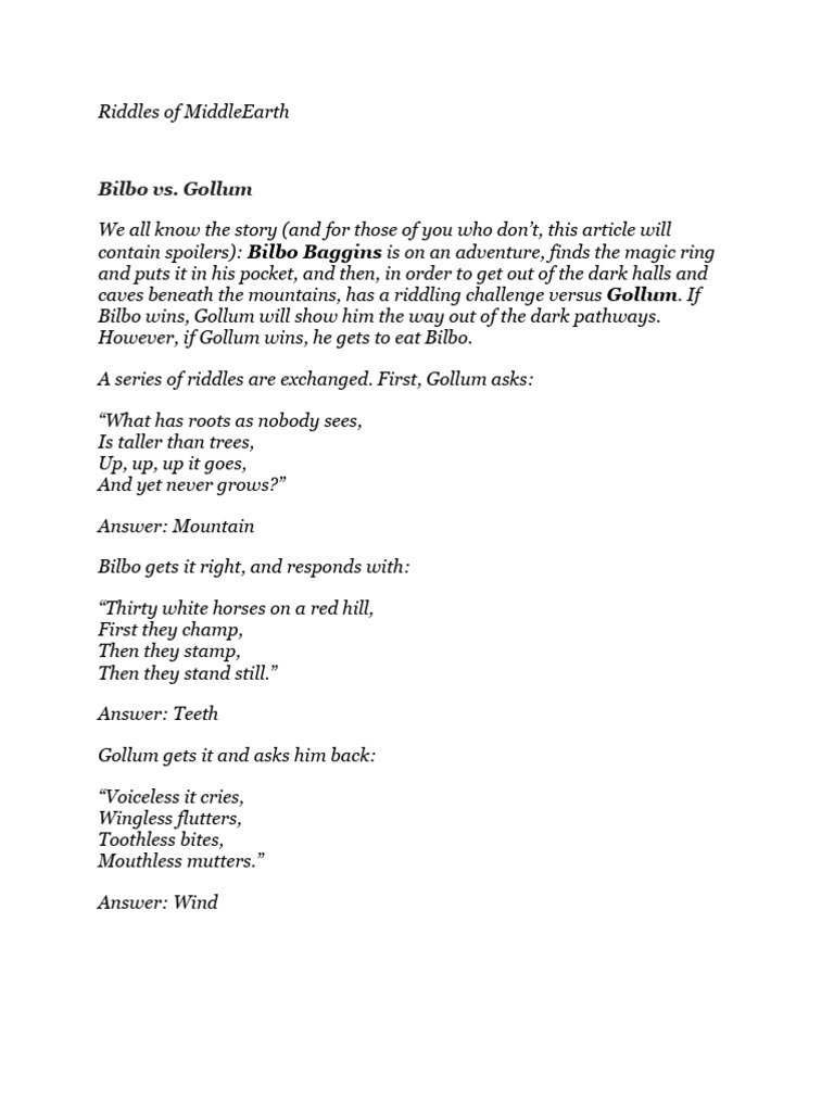 Riddles of MiddleEarth and Others | PDF | Bilbo Baggins | Paradox