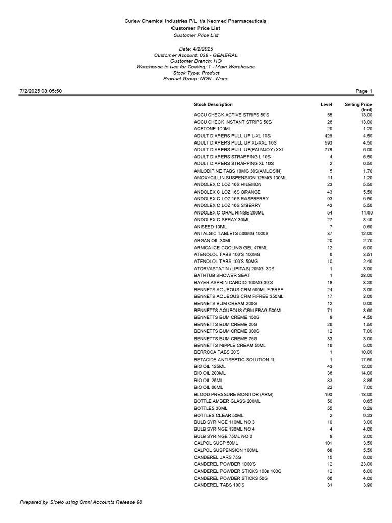 Customer Price List 7 Feb | PDF