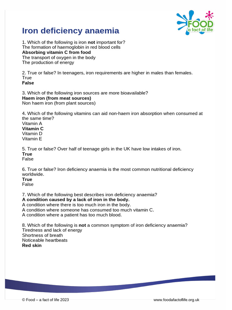 Iron Deficiency Anaemia KQ Answers 1416he | PDF