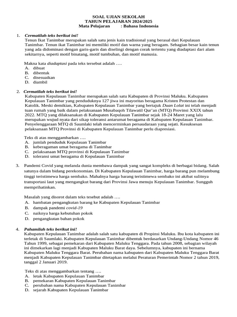 SOAL USEK BINDO_2025 | PDF