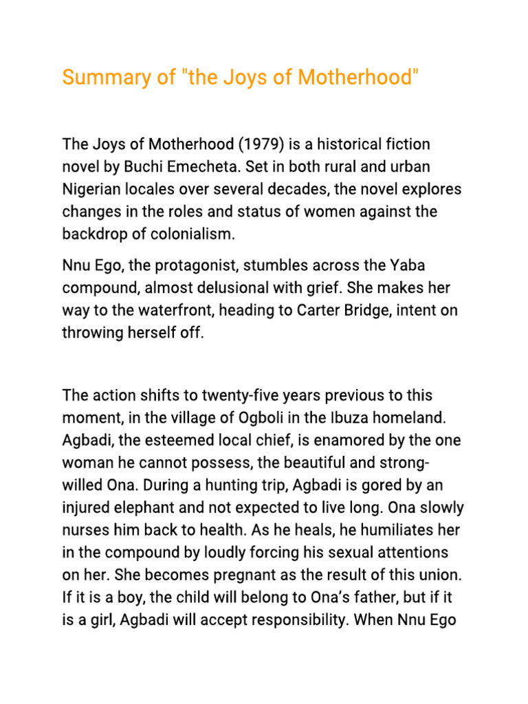 Summary of Buchi Emecheta's Novel | PDF