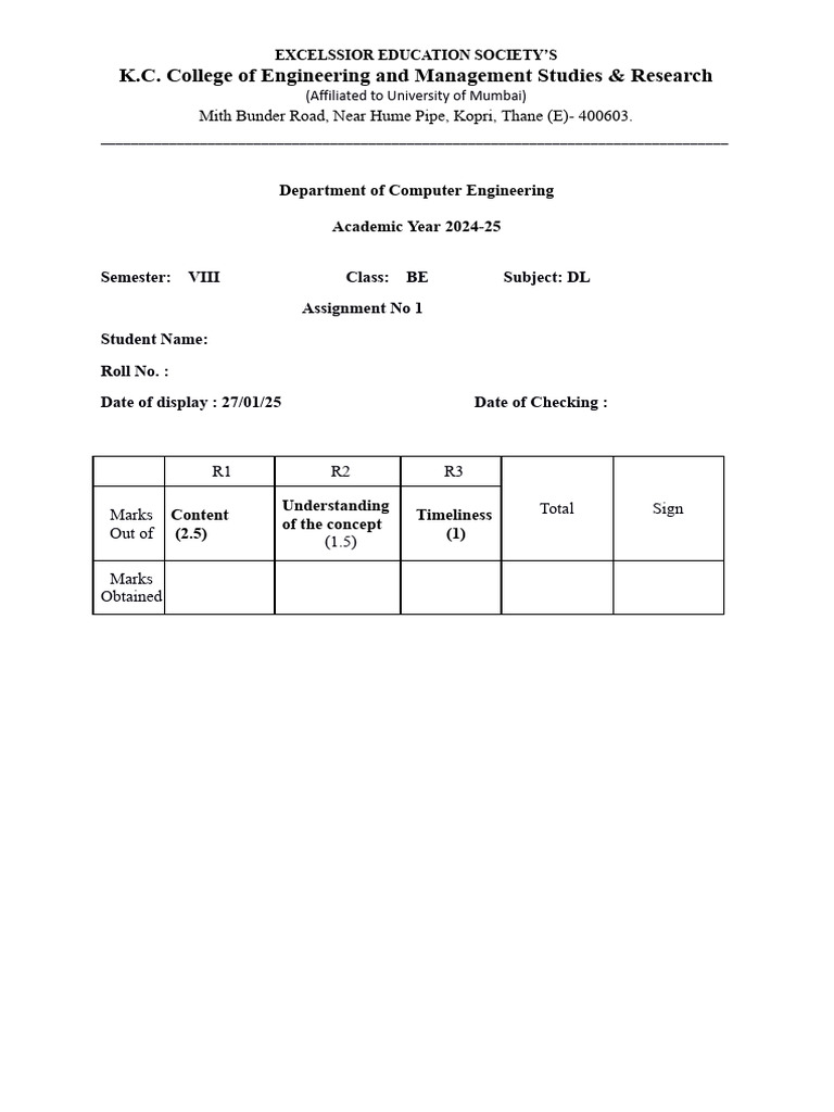DL - Assignment Front Page | PDF