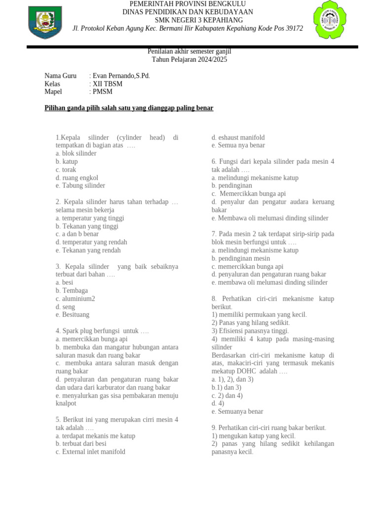 Soal PMSM 12 TBSM | PDF