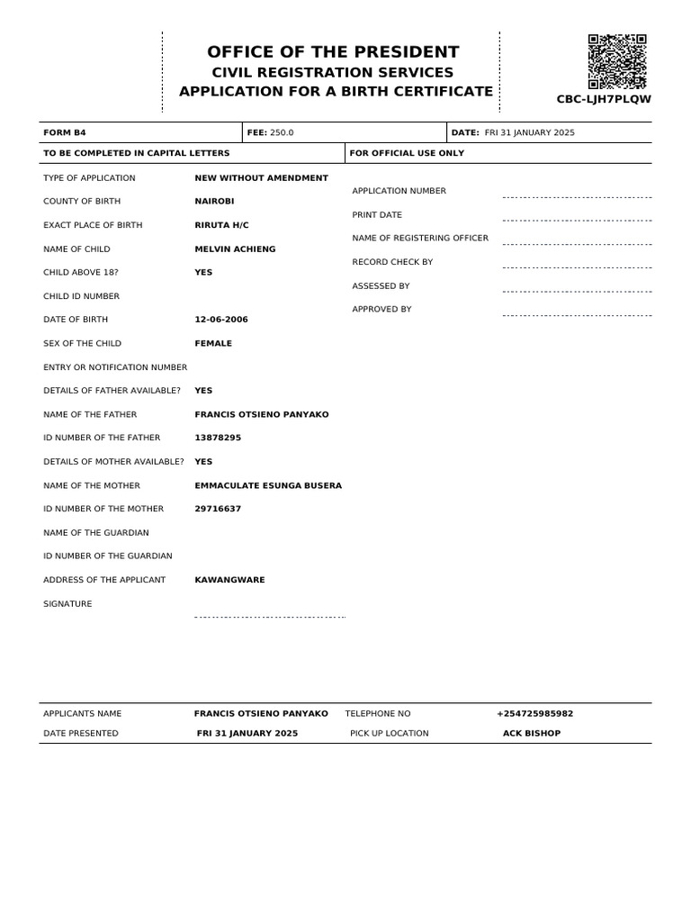 Birth Certificate Application | PDF