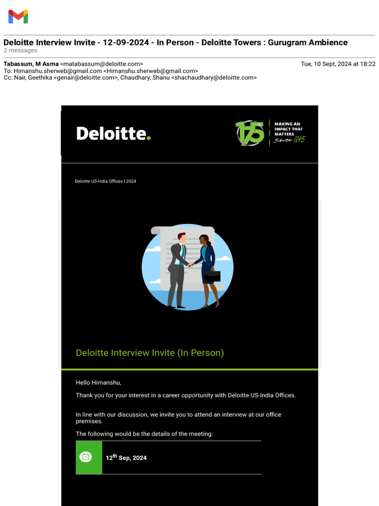 Deloitte Interview Invite - 12-09-2024 - in Person - Deloitte Towers ...