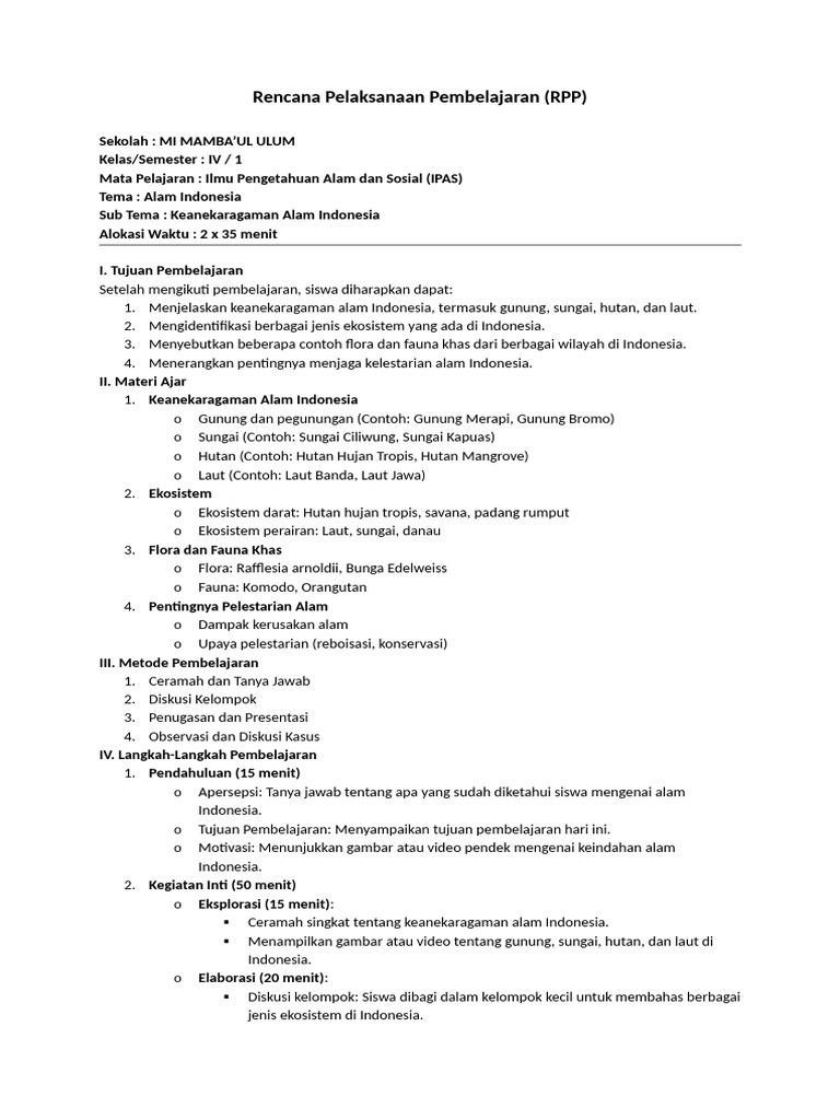 RPP Ipas Alam Indonesia | PDF