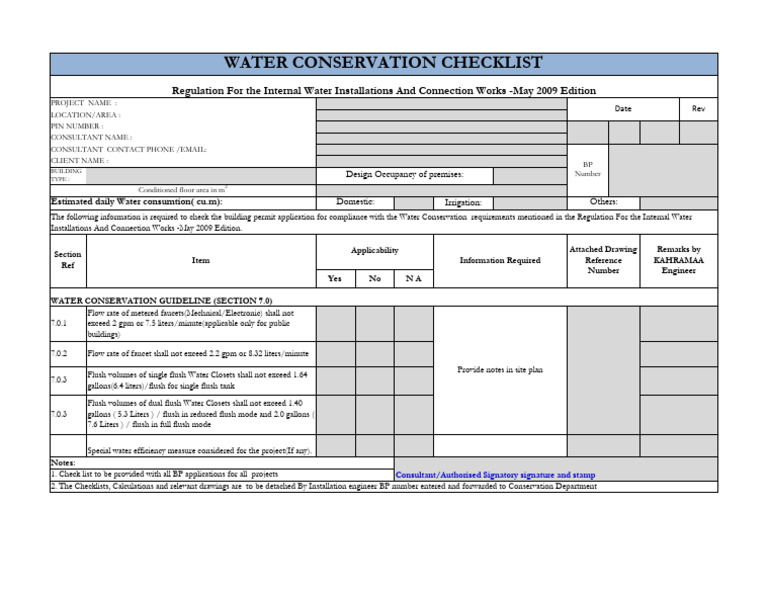 Water Conservation CHECK LIST 13.01.2014 Rev 2 | PDF | Water ...