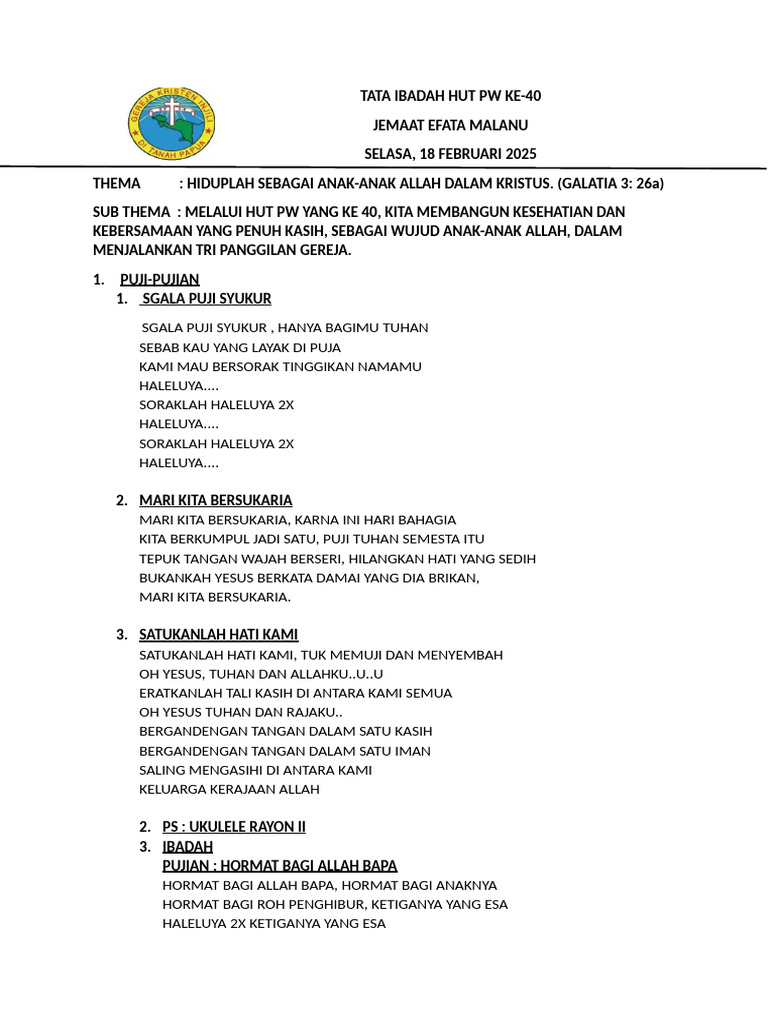 Ibadah HUT PW Ke-40 Jemaah Efata | PDF