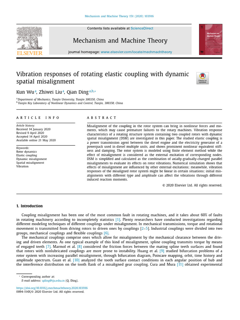 Vibration Responses of Rotating Elastic Coupling With Dynamic Spatial ...