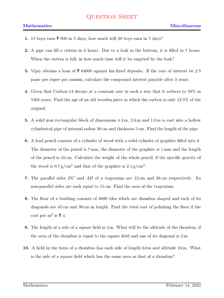 Math Problem Solving Questions | PDF