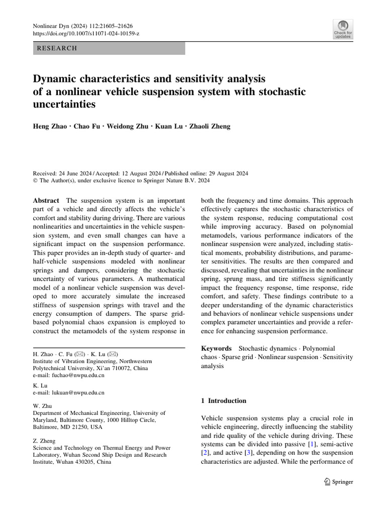 Dynamic Characteristics and Sensitivity Analysis of A Nonlinear Vehicle Suspension System With ...