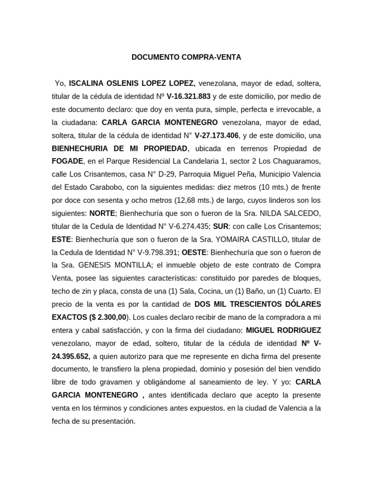 DOCUMENTO COMPRA VENTA | PDF