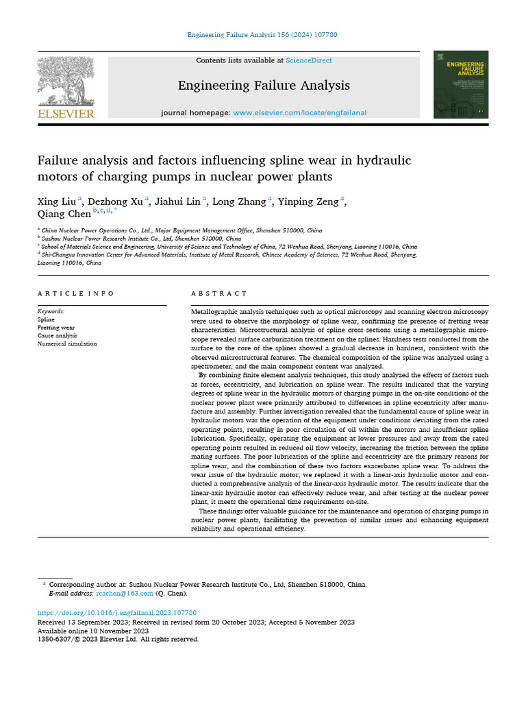 Failure Analysis and Factors Influencing Spline Wear in Hydraulic | PDF ...