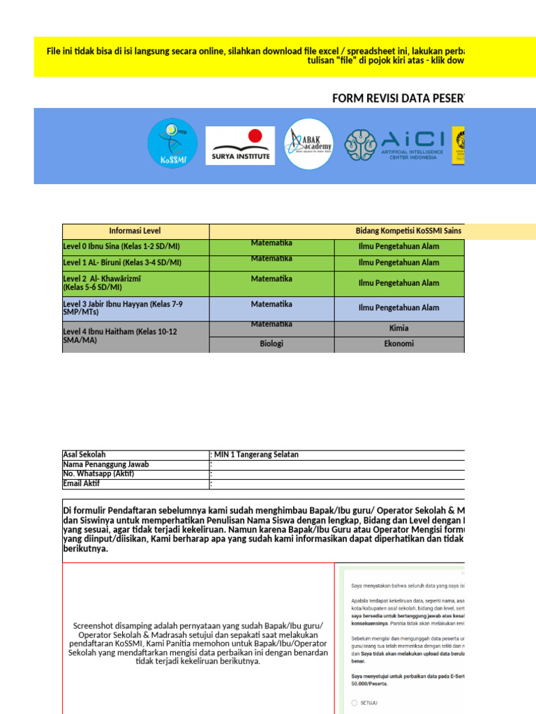 Form Revisi Data Peserta Kossmi 2025 | PDF