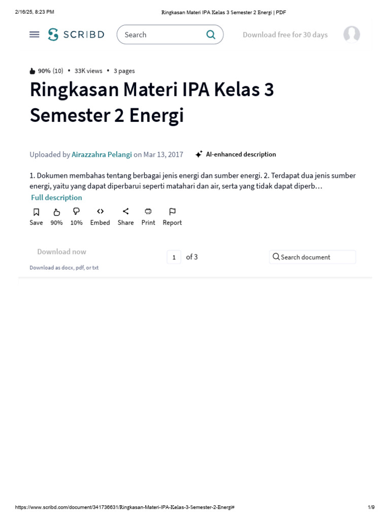 Ringkasan Materi IPA Kelas 3 Semester 2 Energi - PDF | PDF | Computer File