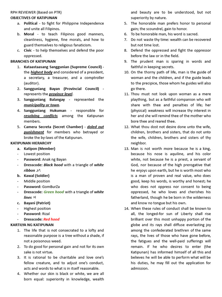 Katipunan: Goals and Structure | PDF | Philippines | Philippines–Spain Relations