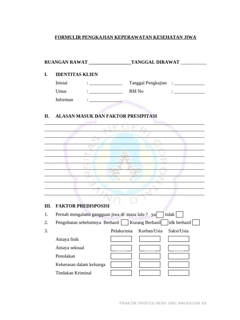 Format Pengkajian Jiwa Sakit | PDF