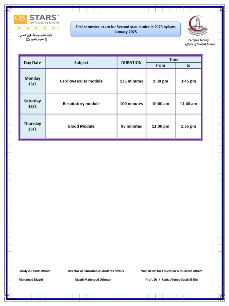 2023 Second Year Exam Schedule | PDF